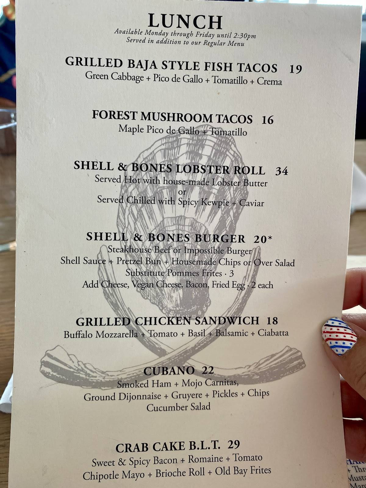 Menu at Shell & Bones Oyster Bar & Grill, New Haven