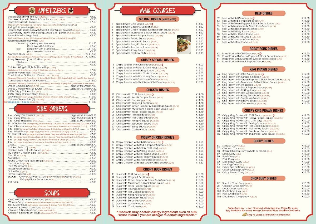 Menu at New Mandarin Chinese Takeaway fast food, Dublin, 76 Malahide Rd
