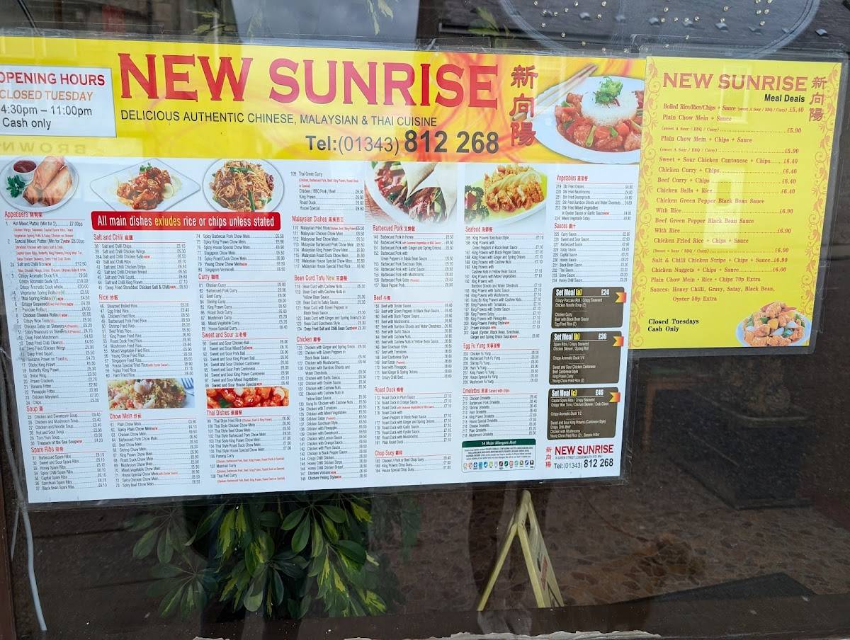 Menu at New Sunrise fast food, Lossiemouth