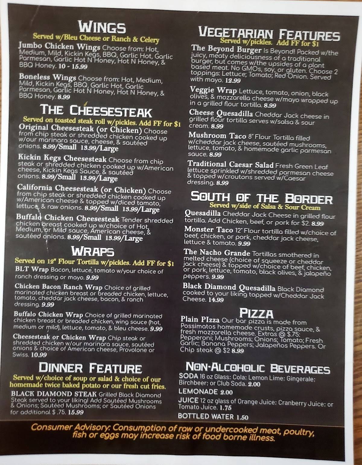 Menu at New Tripoli Hotel pub & bar, New Tripoli