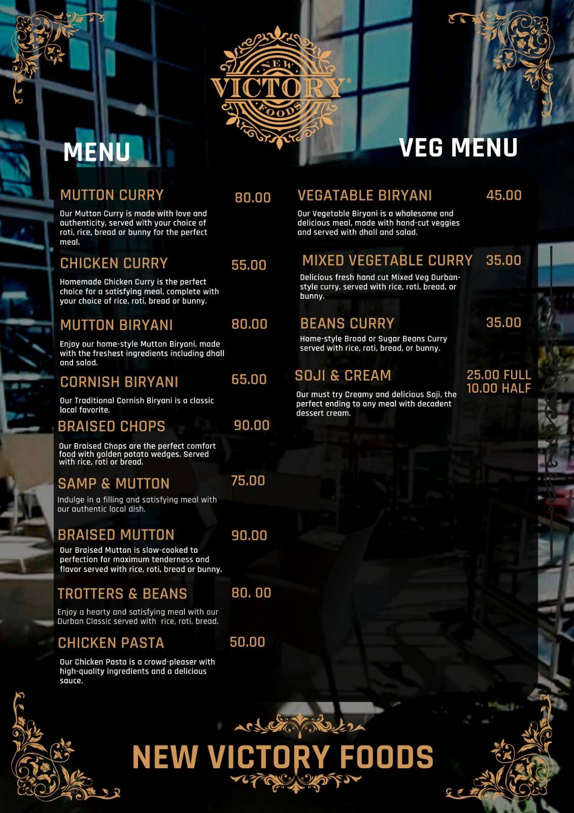 Menu at New Victory Foods restaurant, Durban North, Shop No. 1