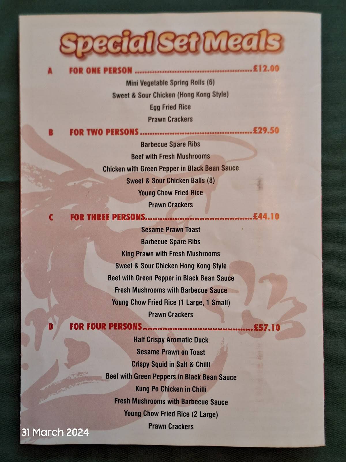 Menu at New Ying Wah Chinese takeaway fast food, Plymouth