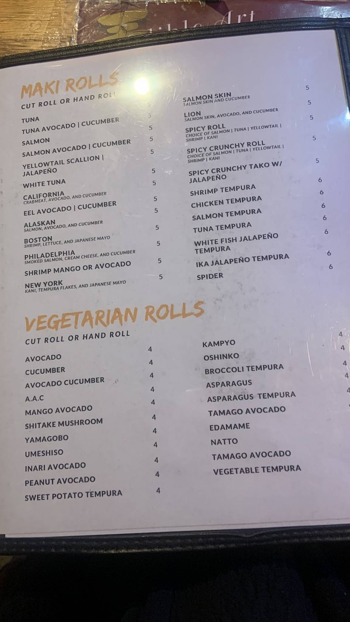 Menu at Natto hibachi and sushi restaurant, New York City