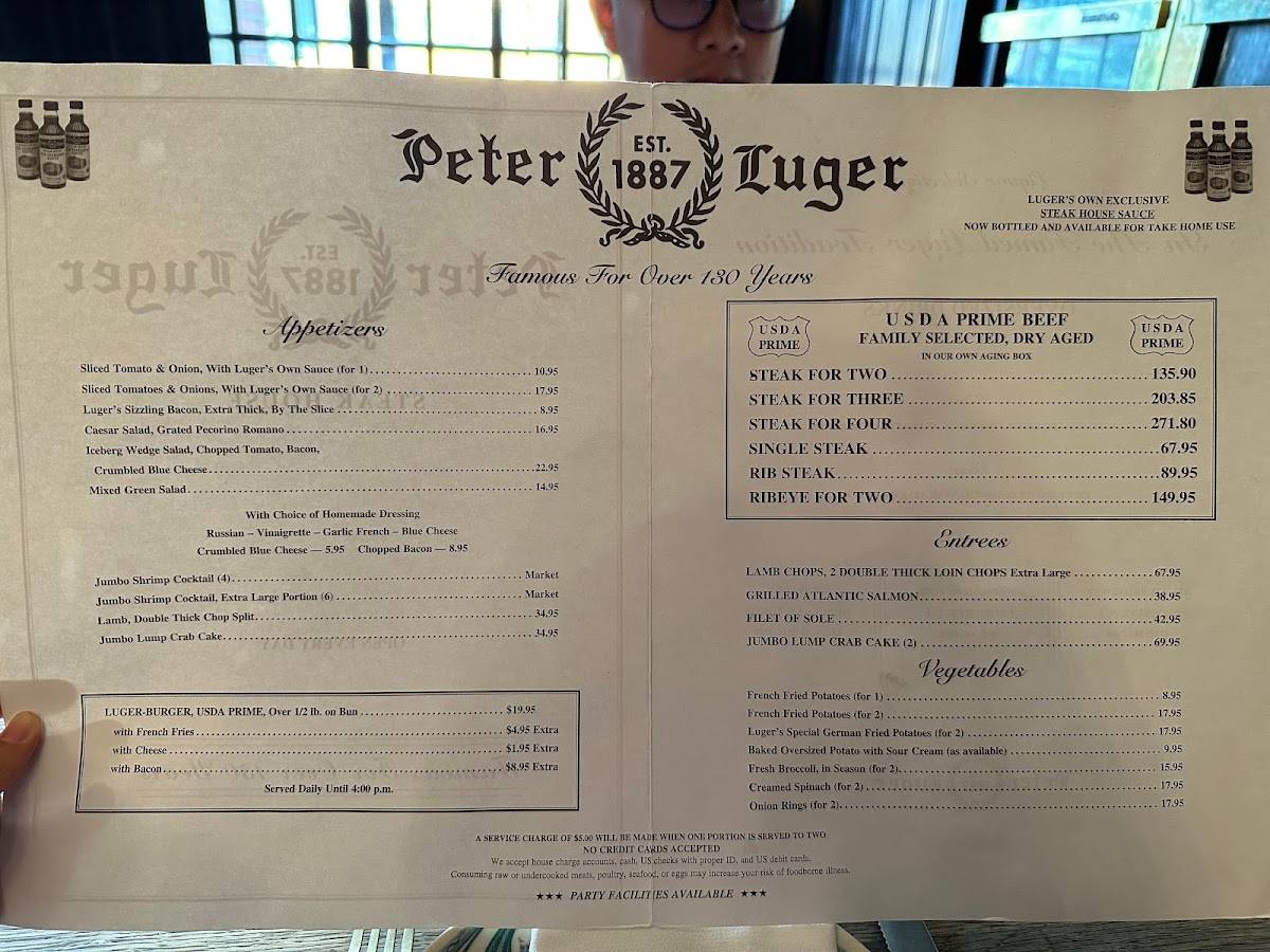 Menu at Peter Luger Steak House steakhouse, New York City, 178 Broadway