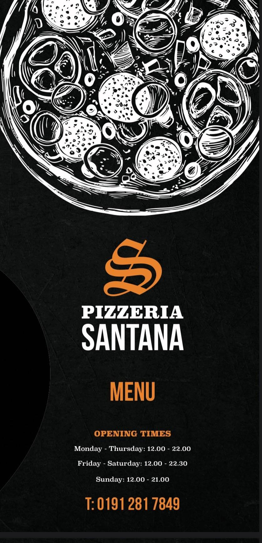 Menu at Pizzeria Santana, Newcastle upon Tyne, 131-133 Jesmond Rd
