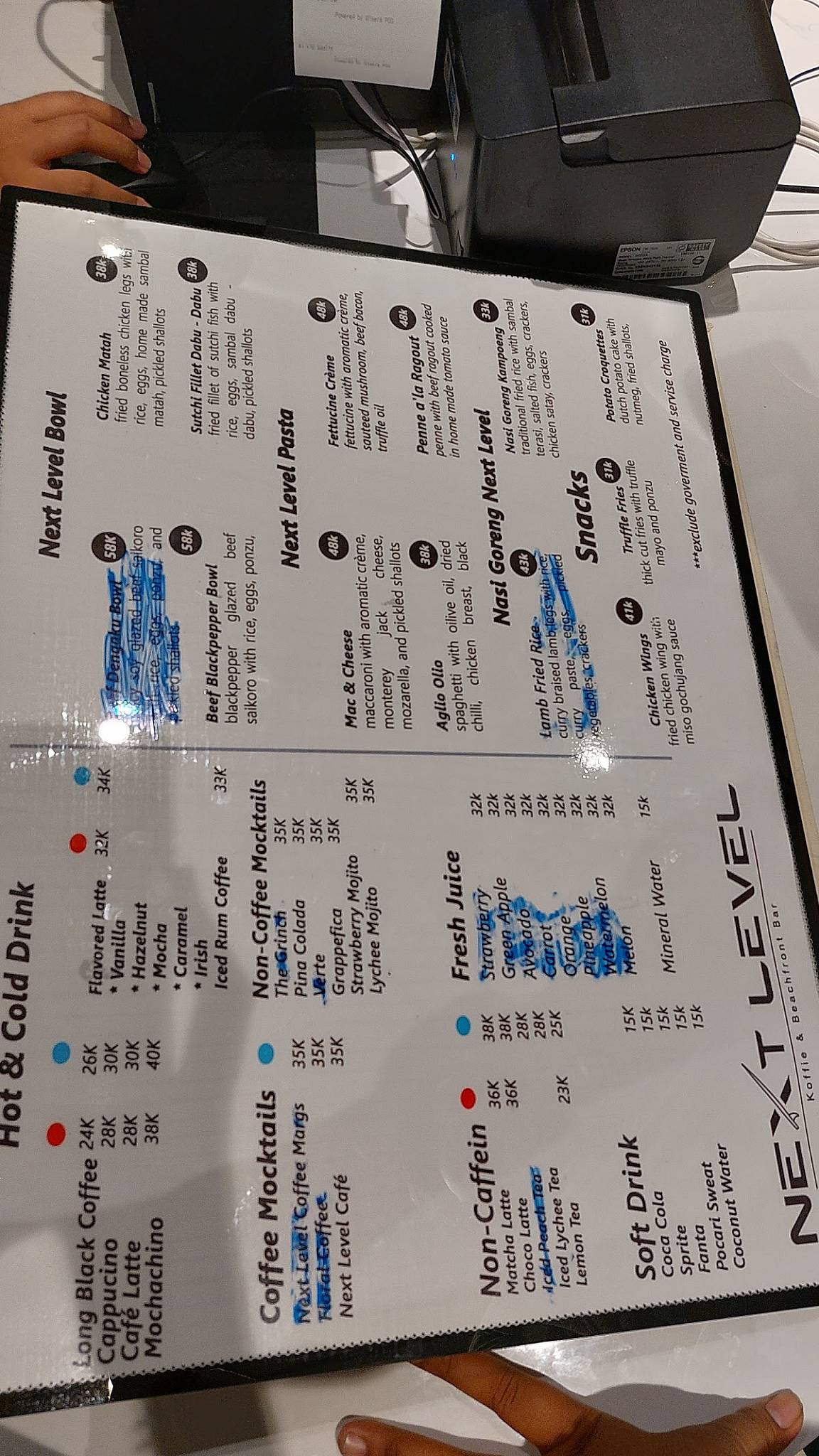 Menu at Next Level Koffie & Beachfront Bar, Batam