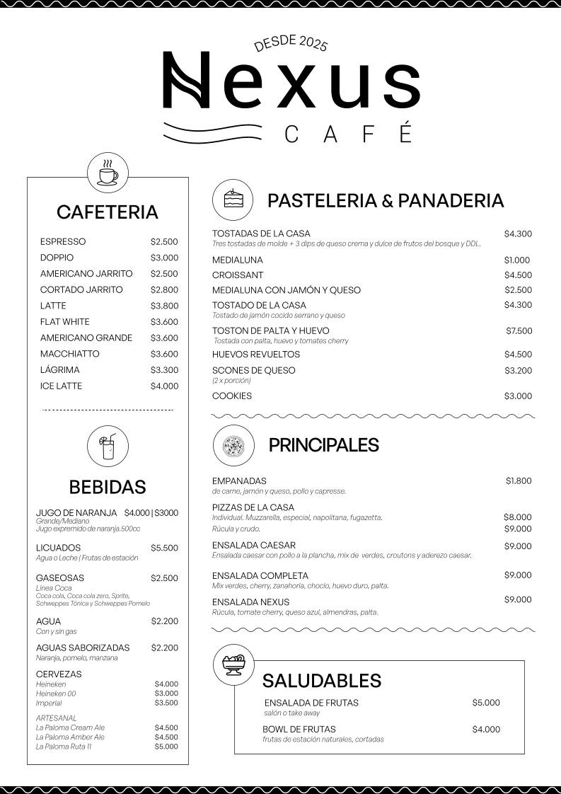 Menu at Nexus Café, Tandil