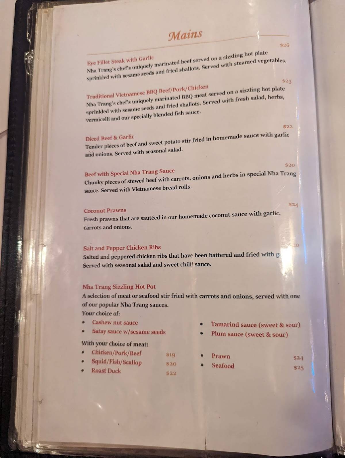 Menu at Nha Trang Restaurant, Frankston