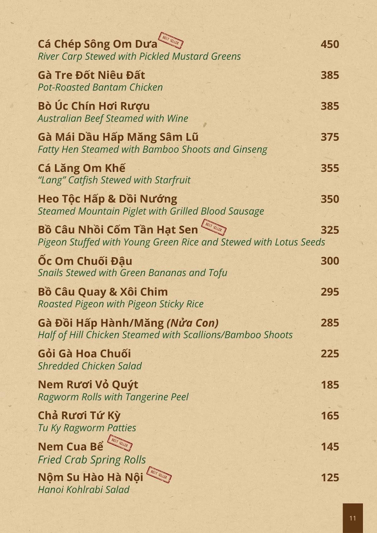 Menu at Nhà hàng Tuấn & Tú restaurant, Ho Chi Minh City