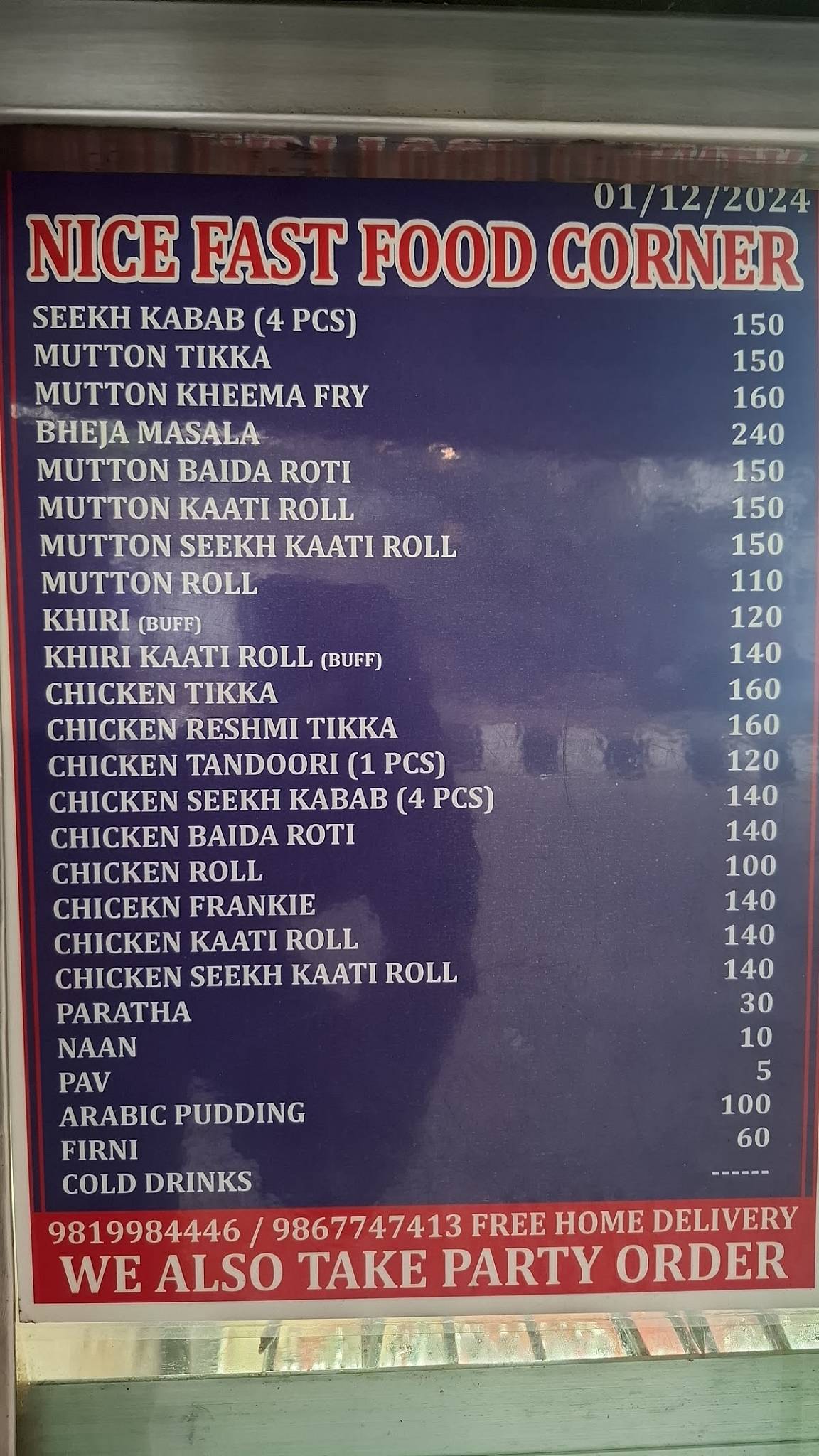 Menu at Nice Fast Food Corner, Mumbai, Swami Vivekananda Rd