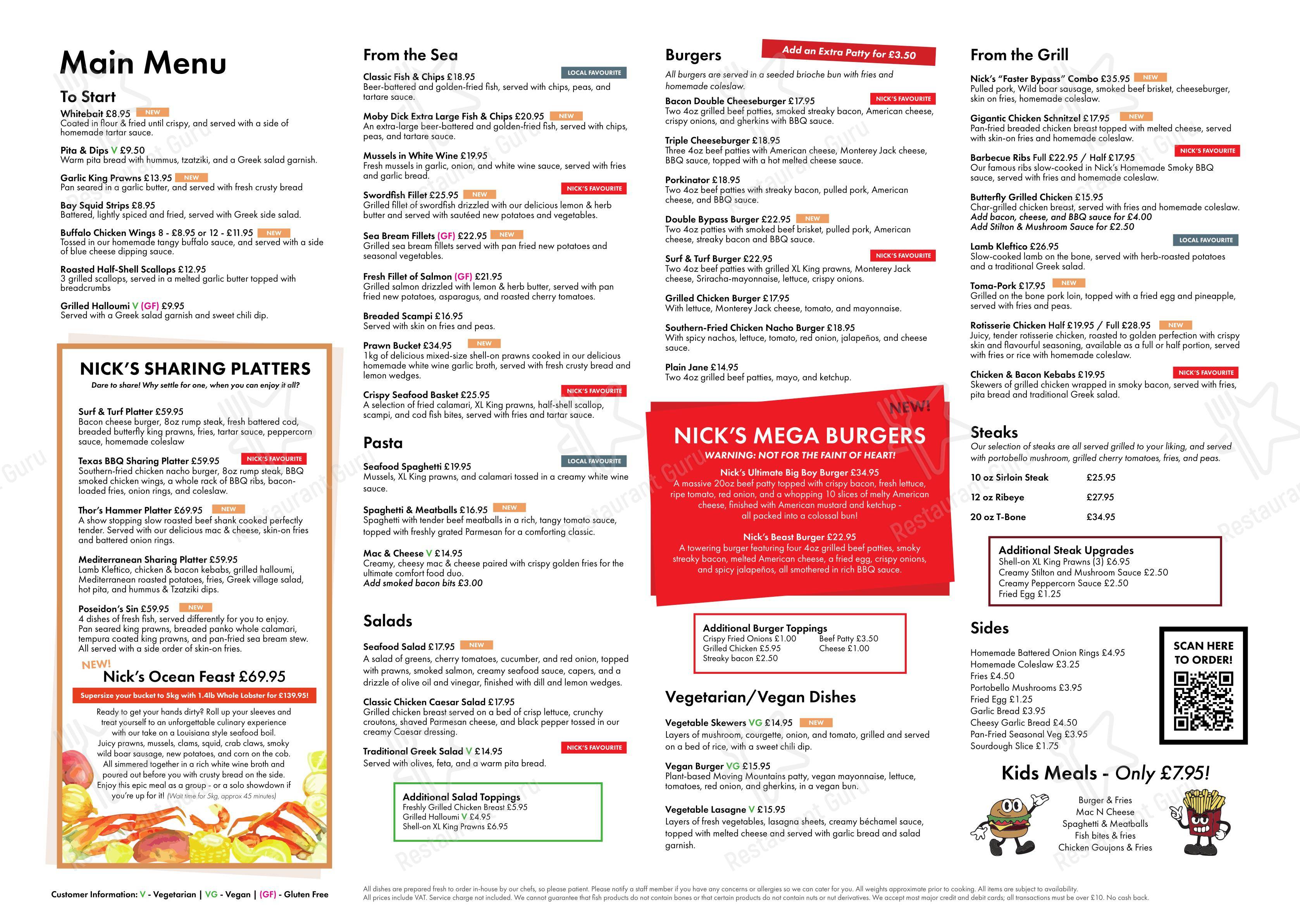 Menu at Nick's Fish Grill & Dessert pub & bar, Weston-super-Mare