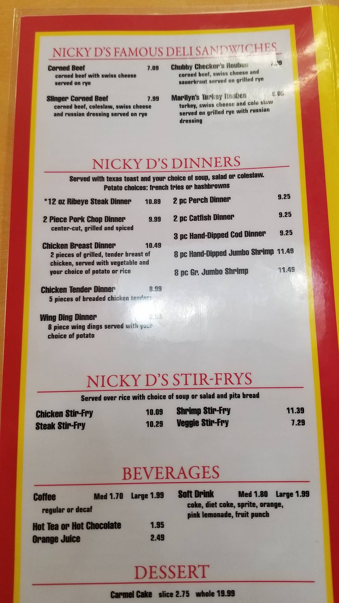 Menu at Nicky D's restaurant, Warren, 8 Mile Rd