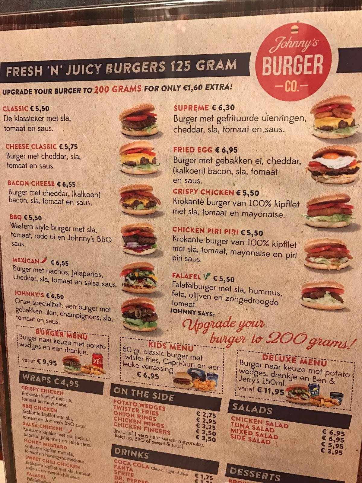 Speisekarte von Johnny's Burger Company, Nijmegen