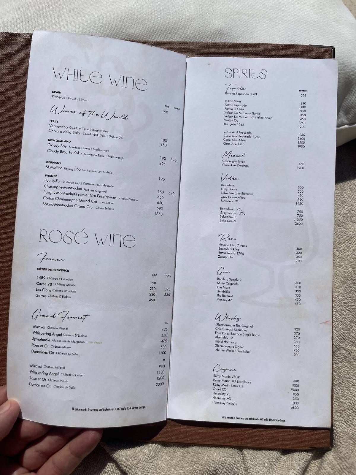 Menu at Nikki Beach Ibiza restaurant, S'Argamassa