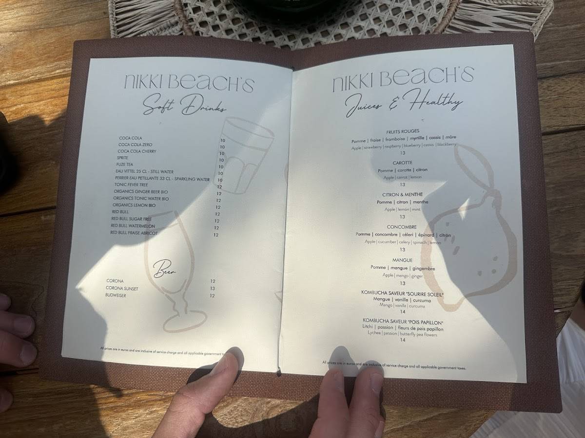 Menu at Nikki Beach Saint-Tropez pub & bar, Ramatuelle