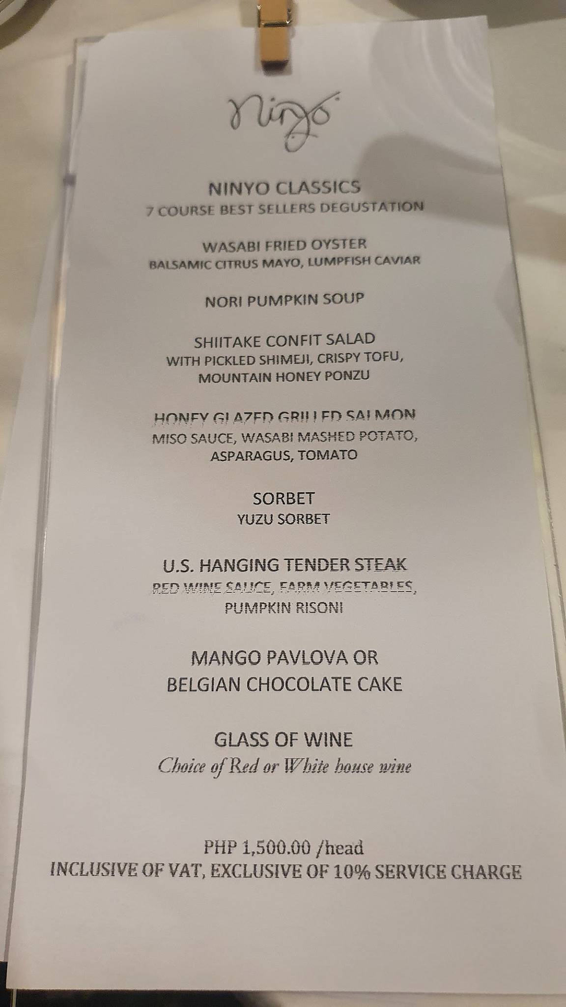 Menu at Ninyo Fusion Cuisine restaurant, Quezon City