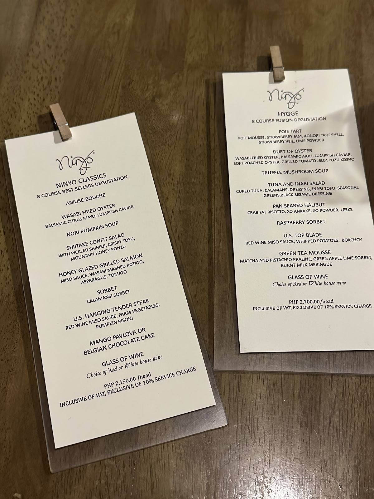 Menu at Ninyo Fusion Cuisine restaurant, Quezon City