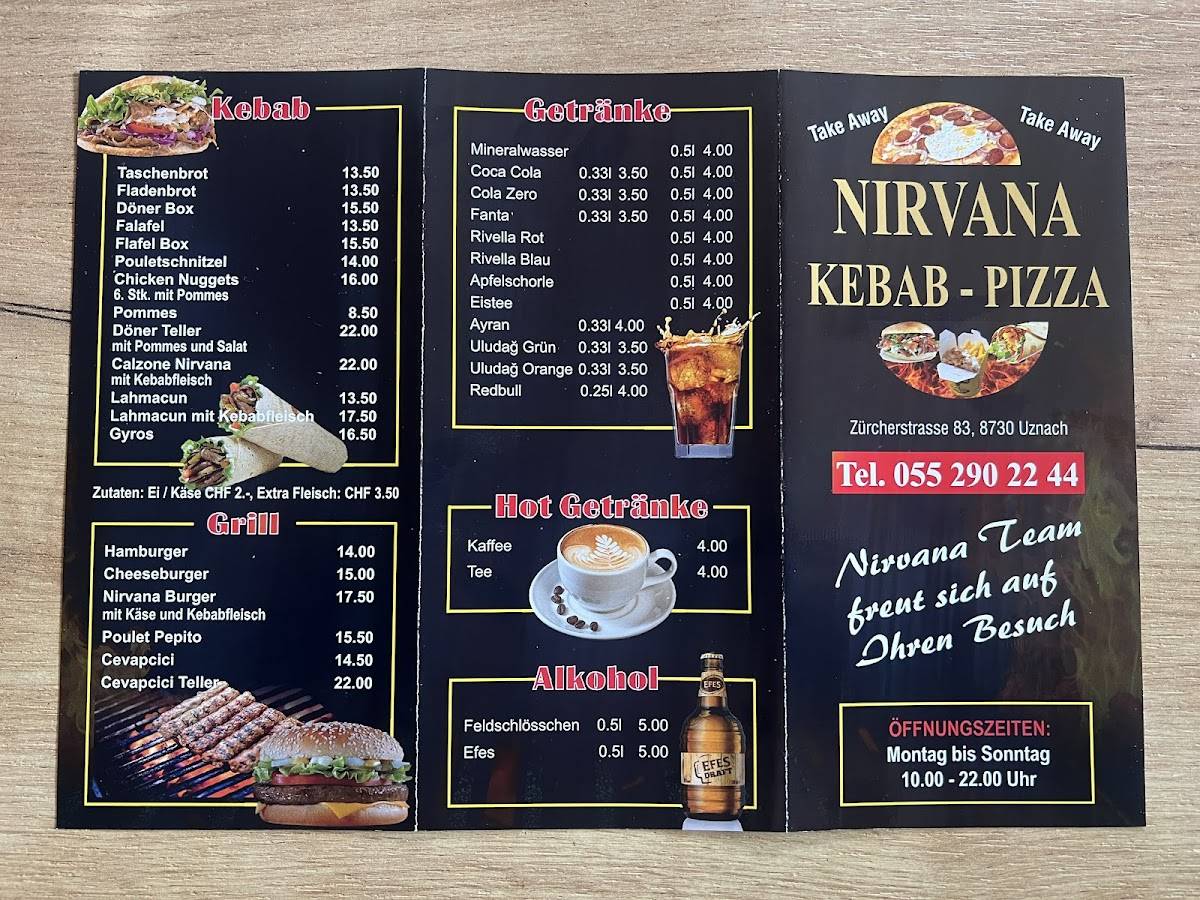 Speisekarte von Nirvana Kebab&Pischa, Uznach