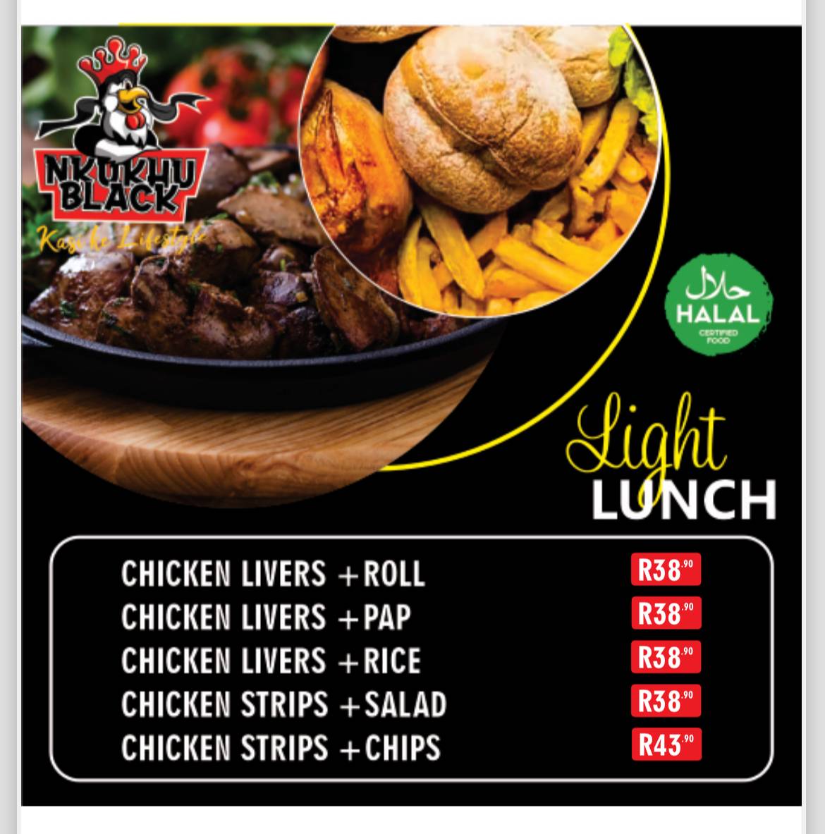 Menu at Nkukhu Black Benoni restaurant, Benoni