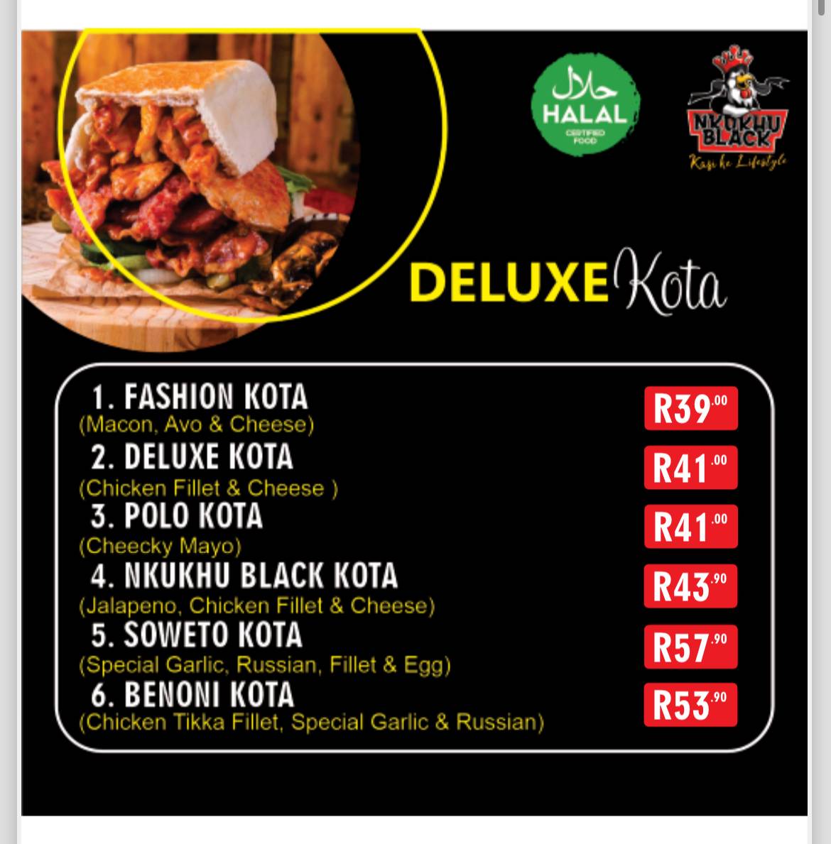 Menu at Nkukhu Black Benoni restaurant, Benoni