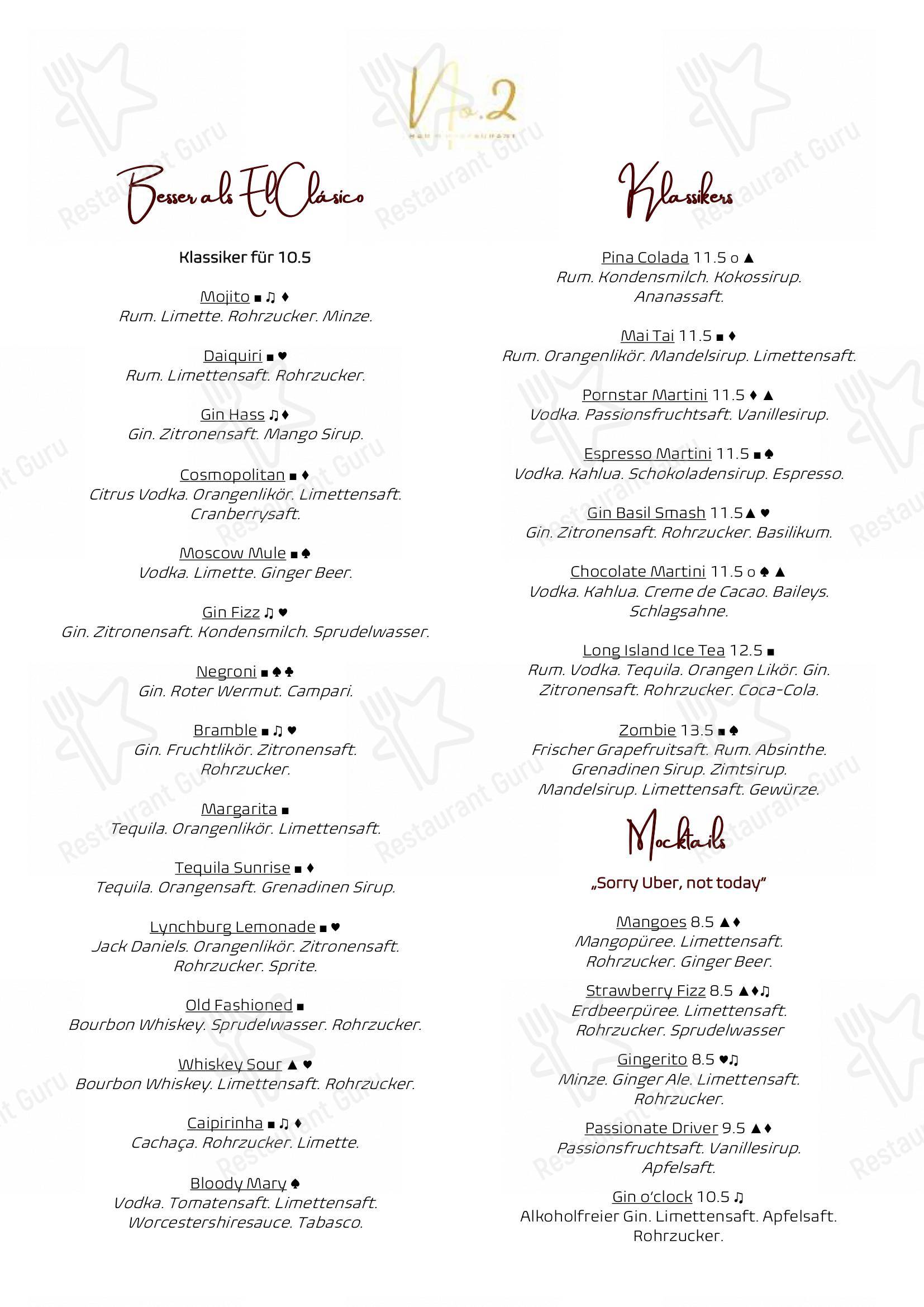 Carta de No.2 Bar & Restaurant, Flensburgo
