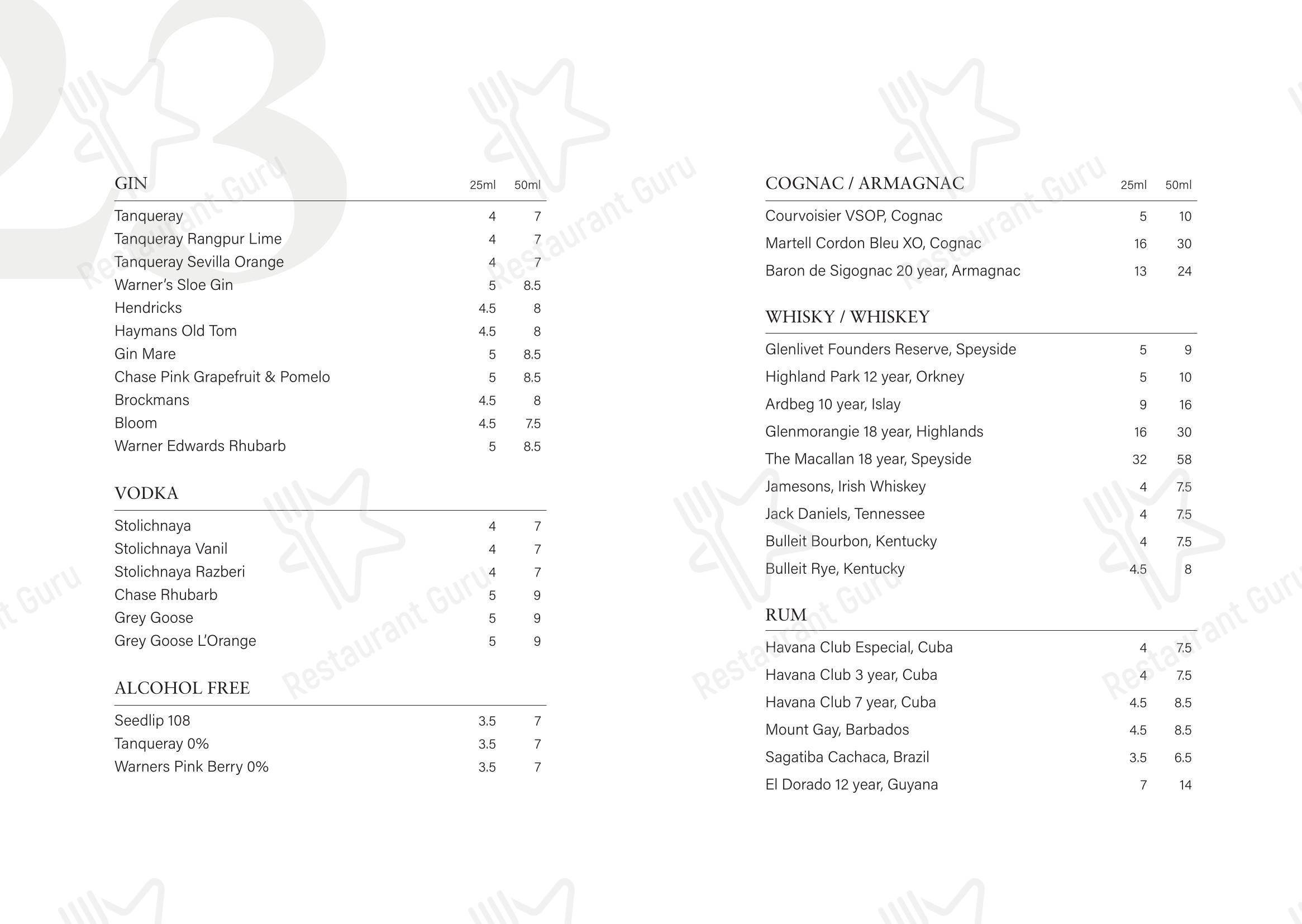 Menu at No 23 restaurant, Uppingham