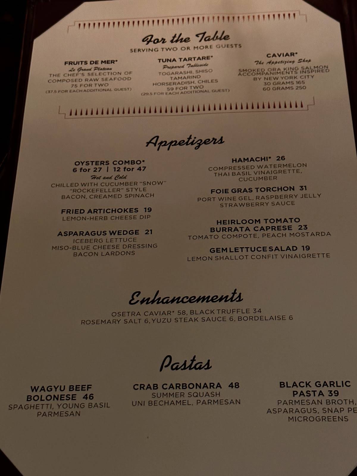 Menu at NoMad Library Restaurant, Las Vegas