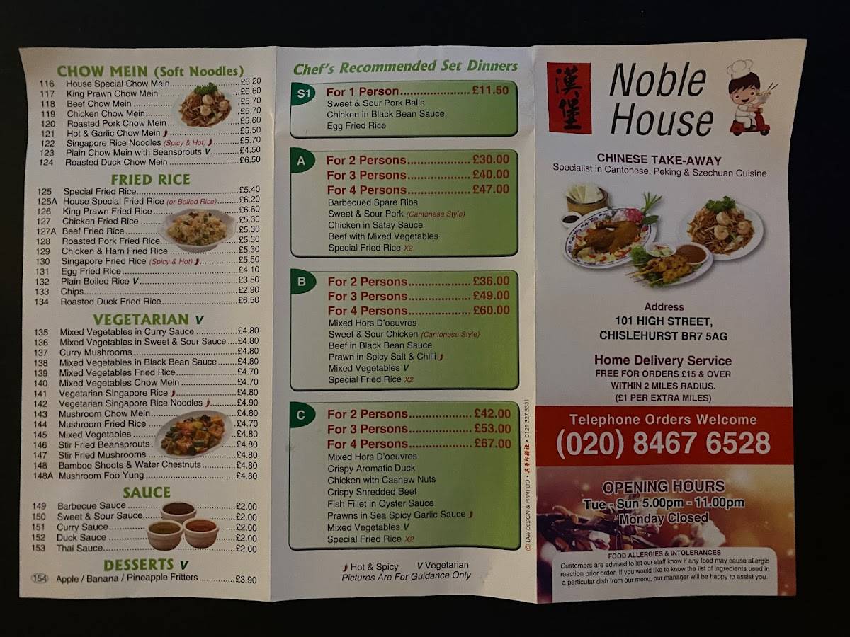 Menu at Noble House fast food, Chislehurst, 101 High St