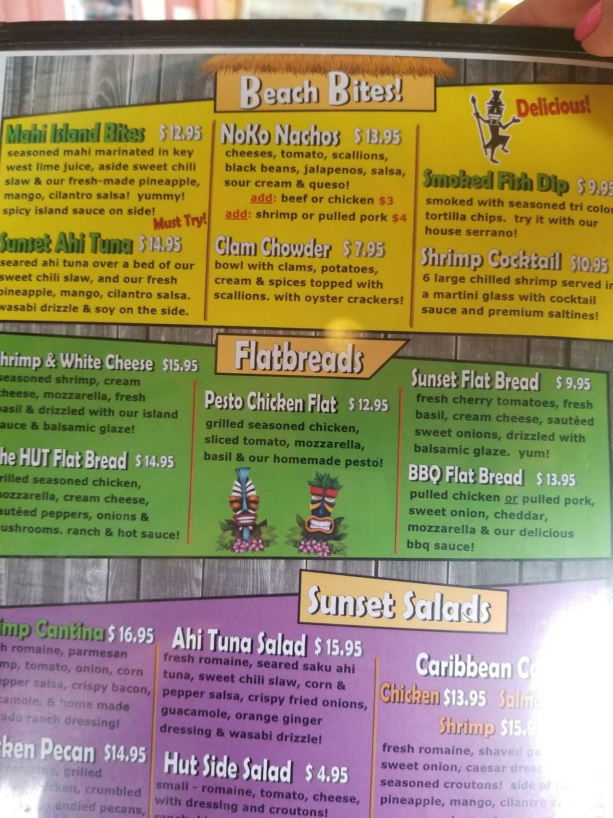 Menu at Nokomo's Sunset Hut restaurant, Nokomis