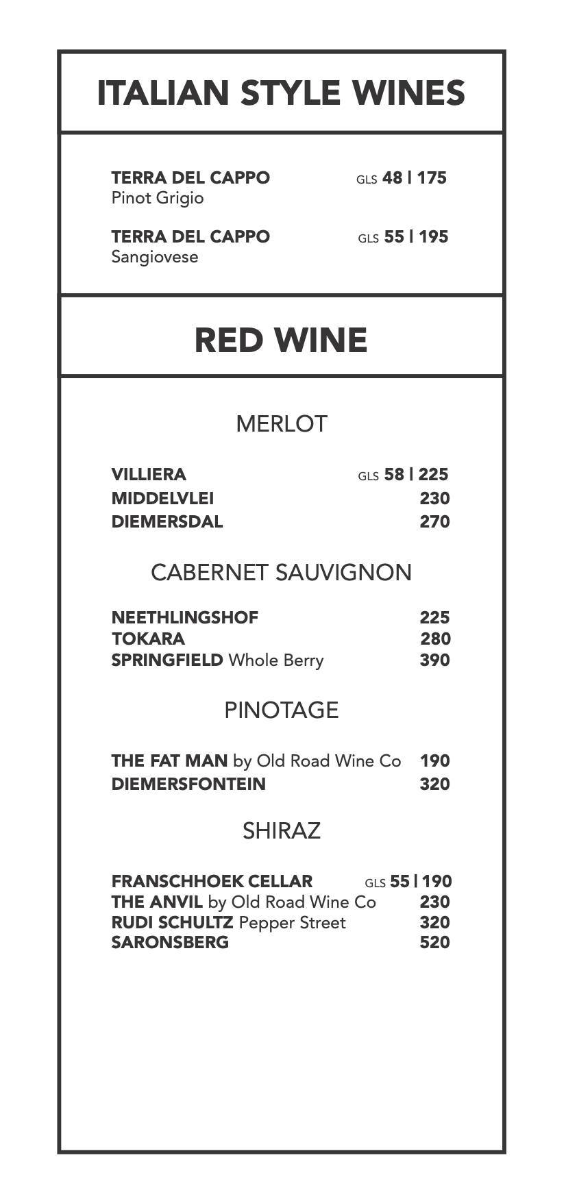 Menu at Nolio Italian Bistro restaurant, Port Elizabeth