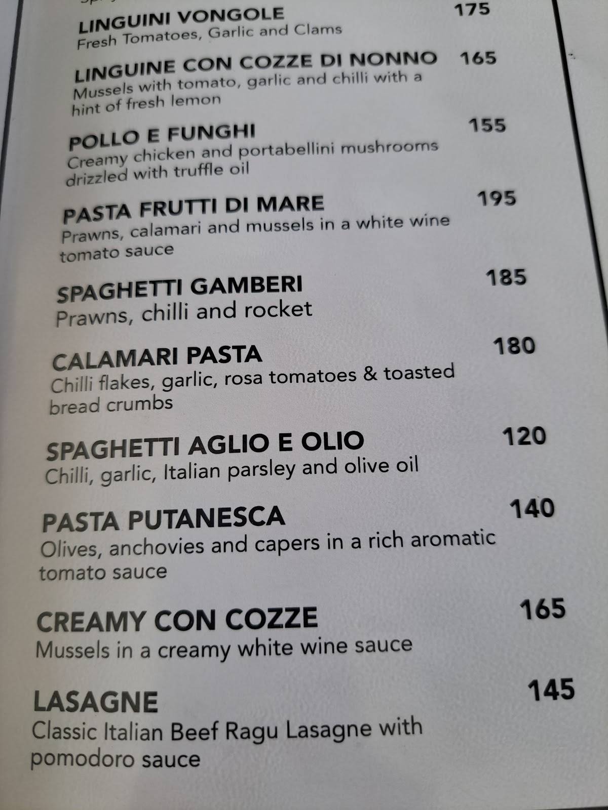 Menu at Nolio Italian Bistro restaurant, Port Elizabeth