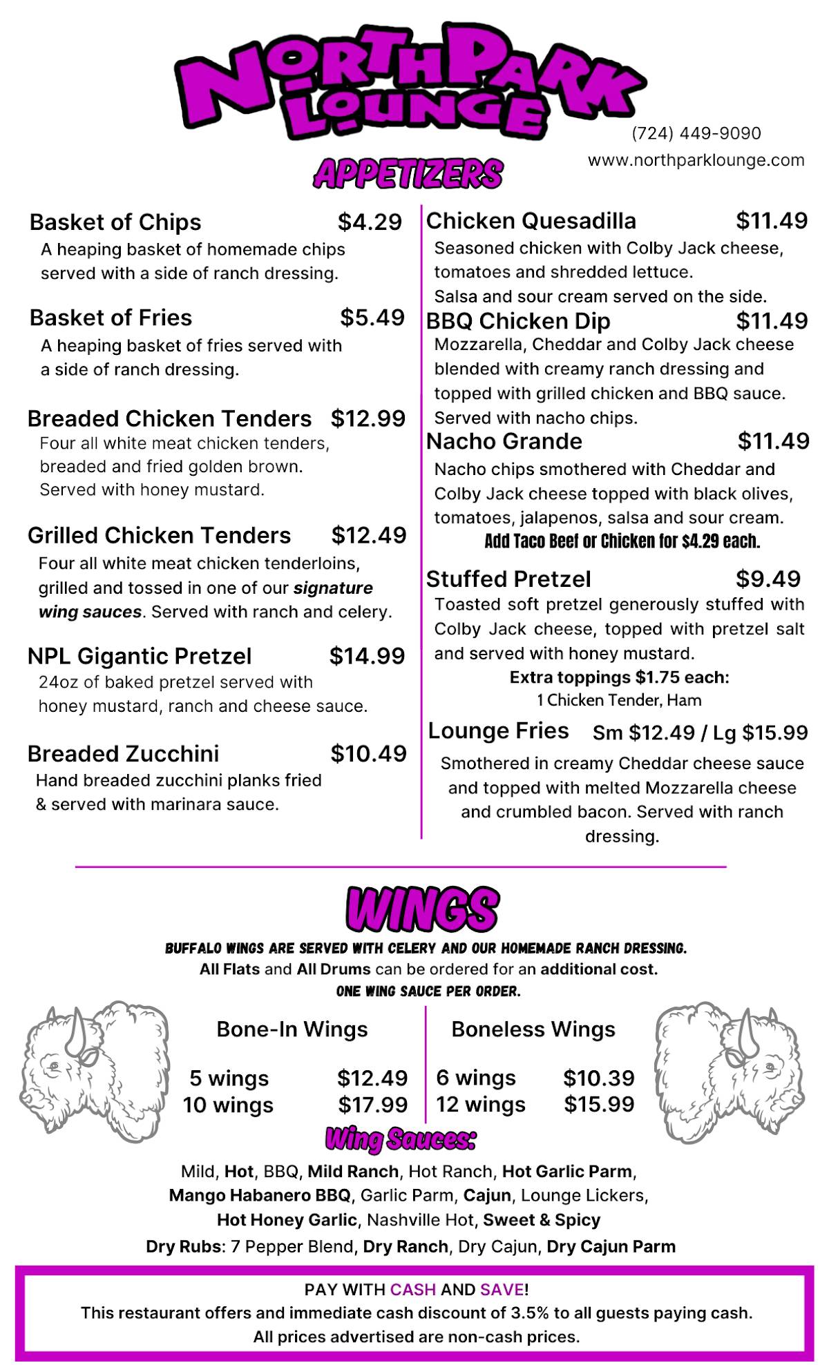 Menu at North Park Lounge Richland pub & bar, Gibsonia