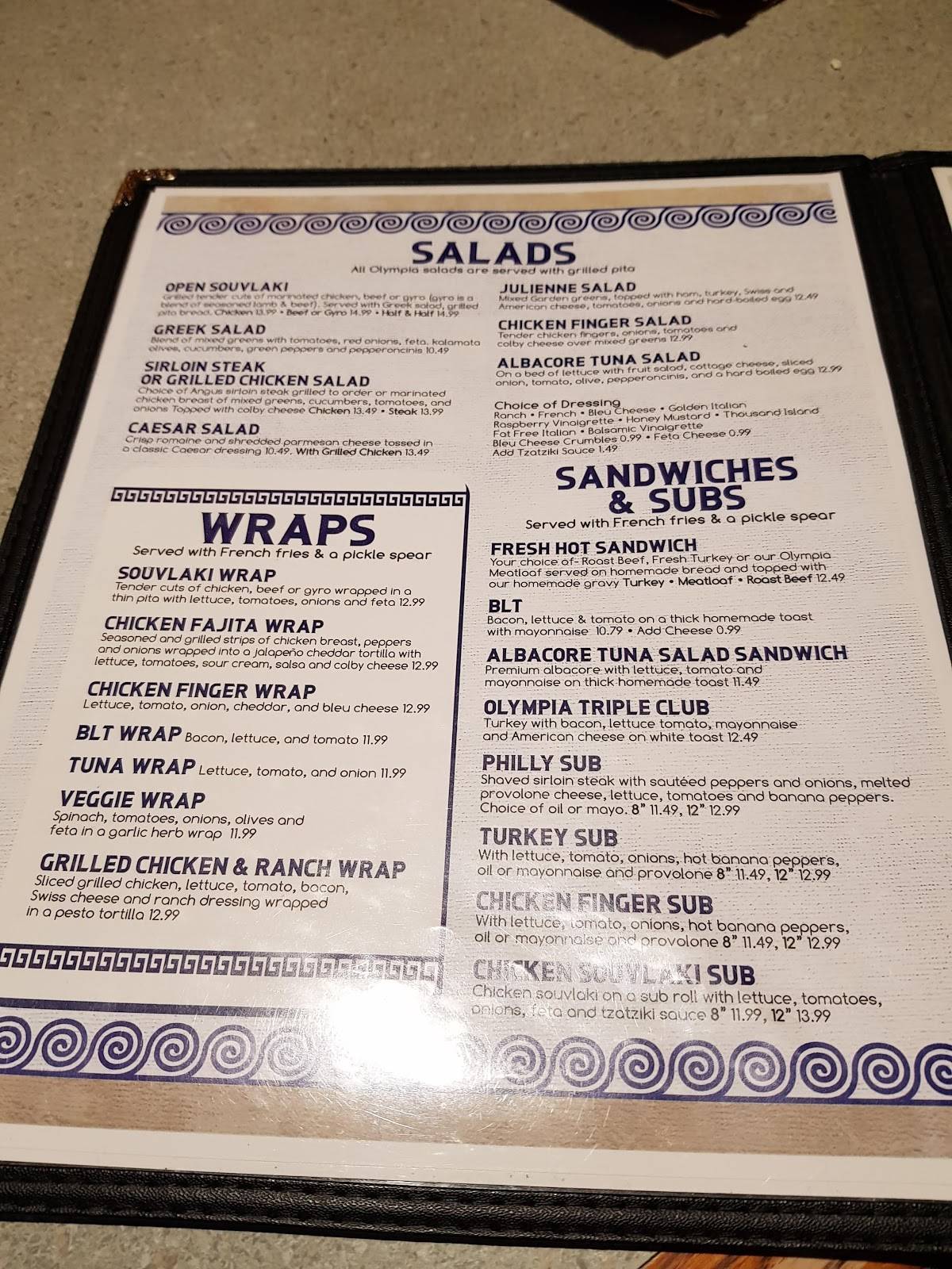 Menu at Olympia Restaurant, North Tonawanda