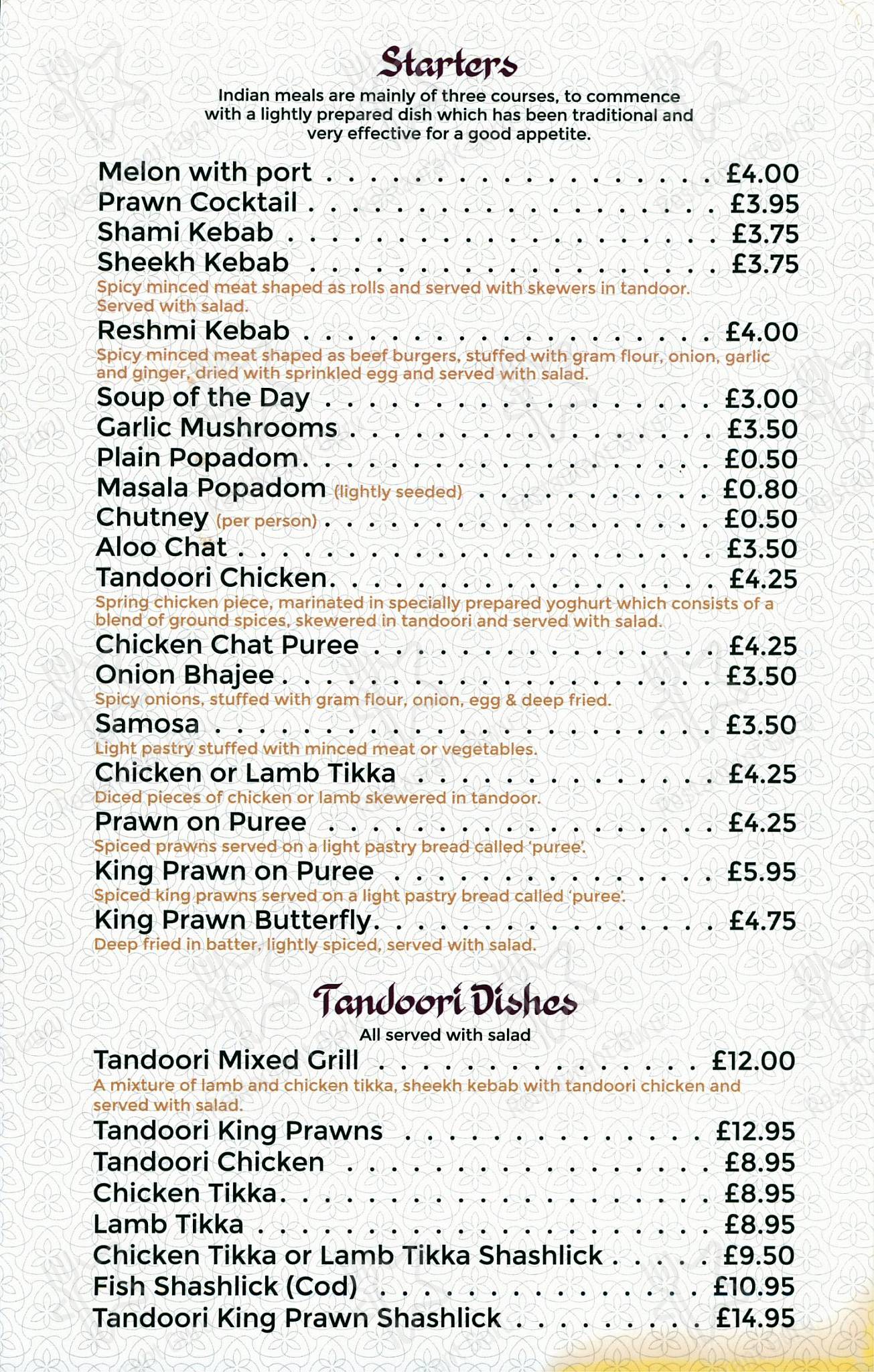 Menu at Northgate Indian Restaurant, Hunstanton