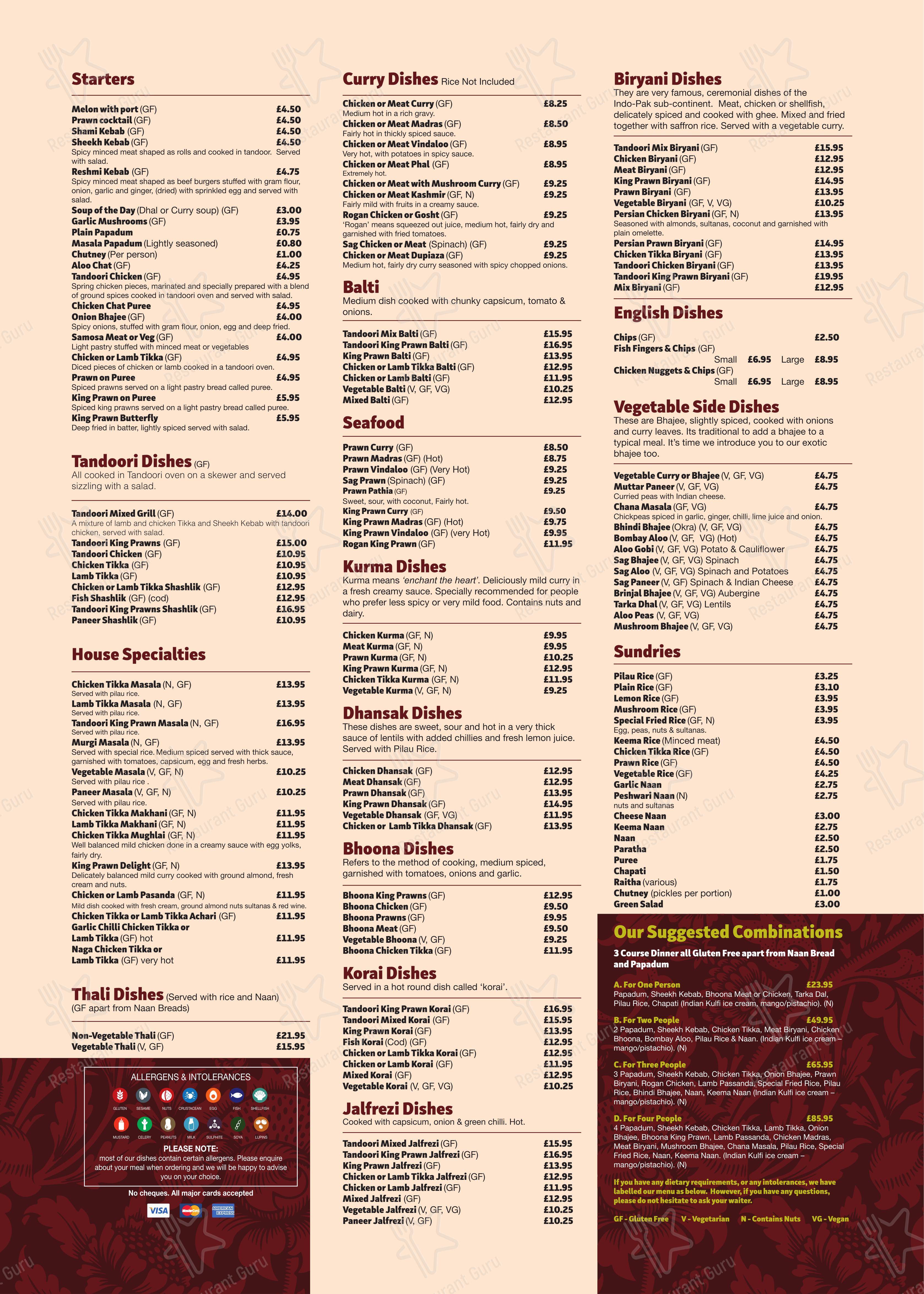 Menu at Northgate Indian Restaurant, Hunstanton