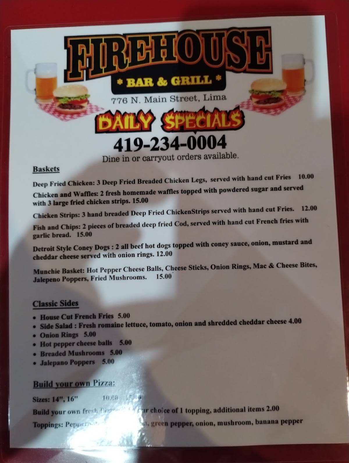 Menu at Northside firehouse bar and grill, Lima