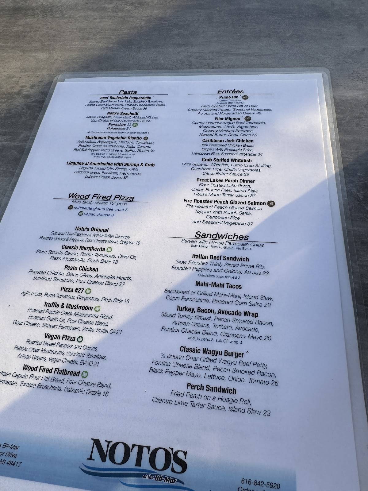 Menu at Noto's at the Bil-Mar pub & bar, Grand Haven