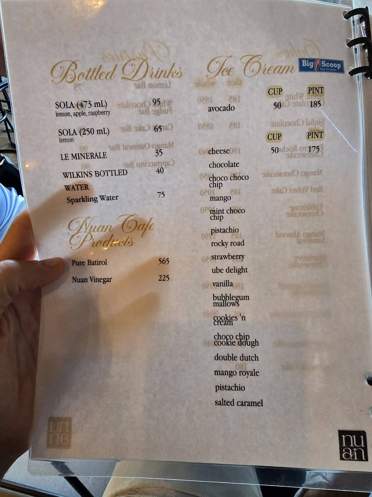 Menu at Nuan Café restaurant, Bacolor