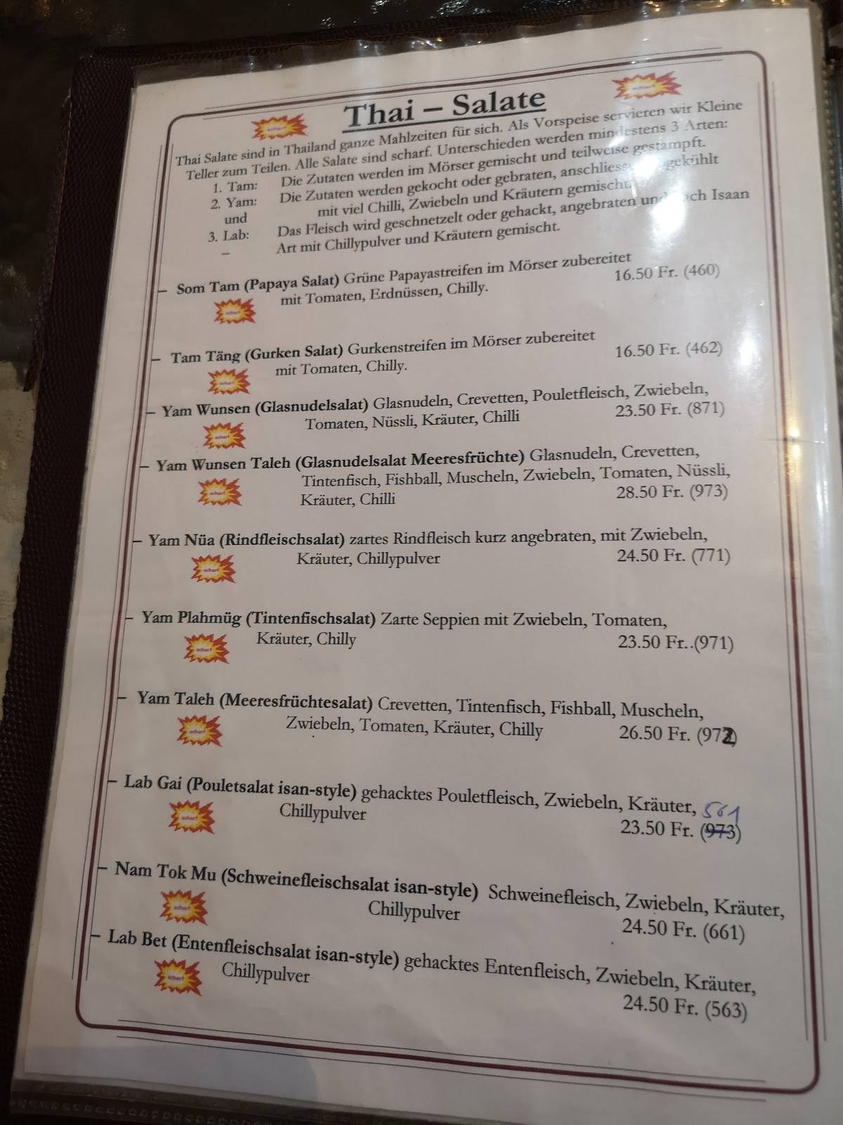 Speisekarte von Nuk Tschokdee Thai Restaurant, Frauenfeld