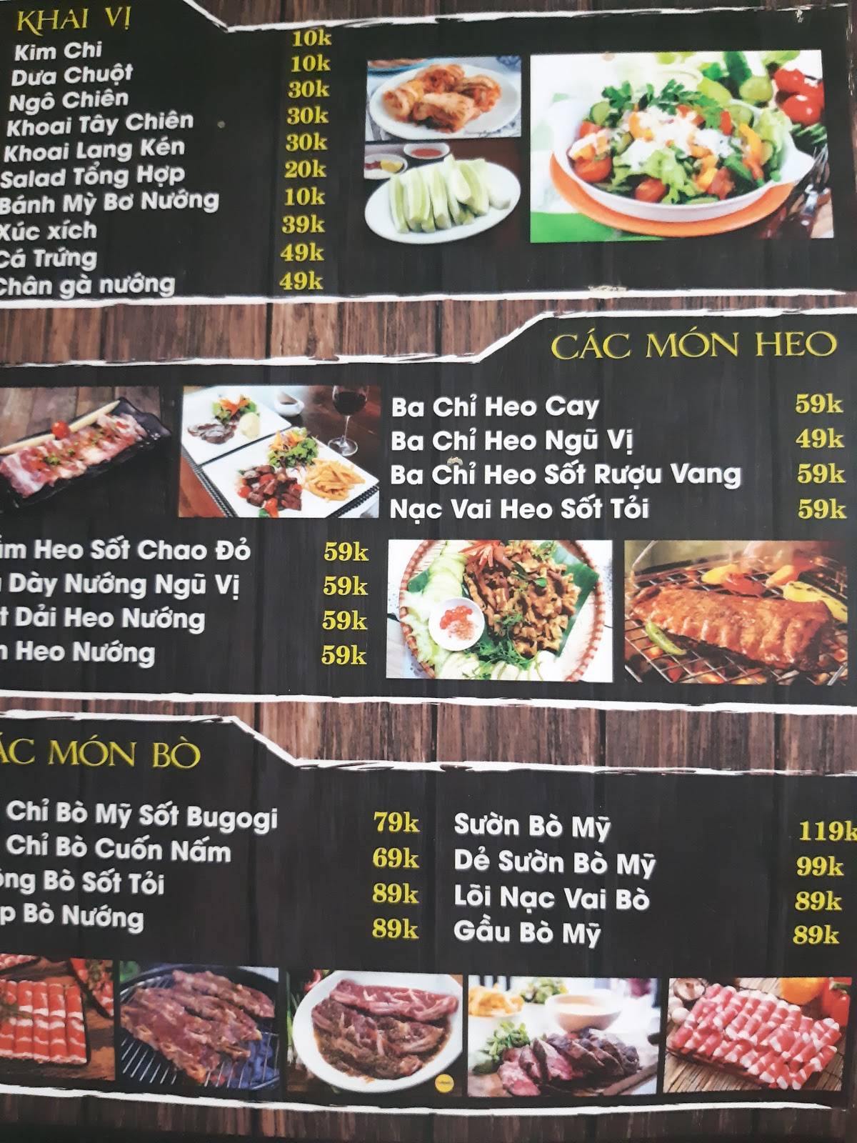 Menu at Nuong Cao Boi restaurant, Vietnam