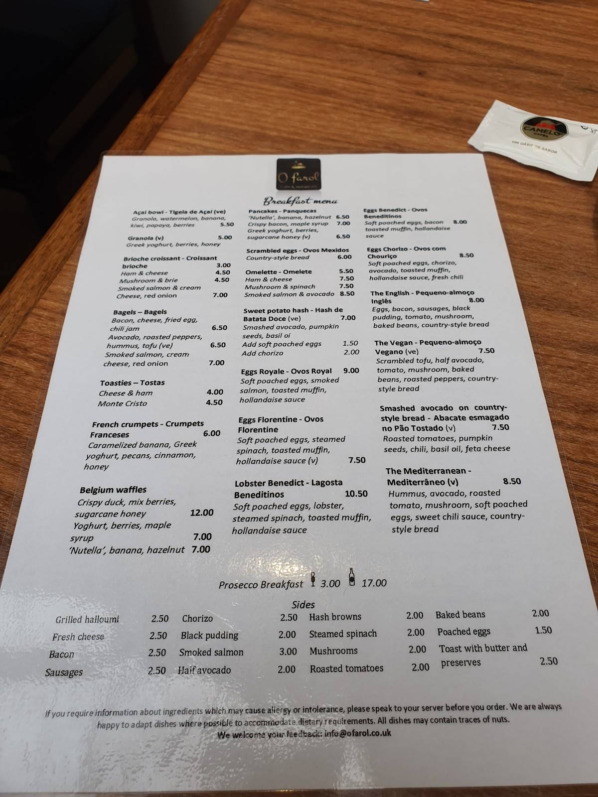 Menu at O Farol restaurant, Purley