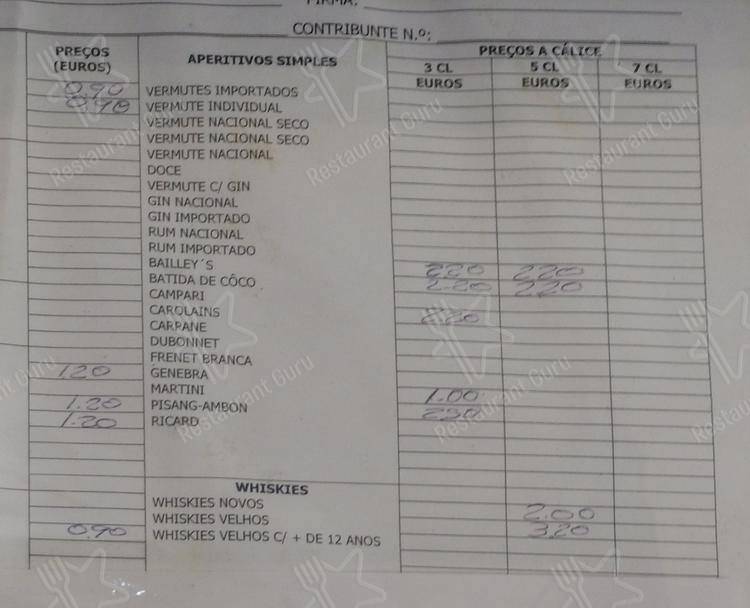 Menu em Café "O Leite", Algueirão-Mem Martins
