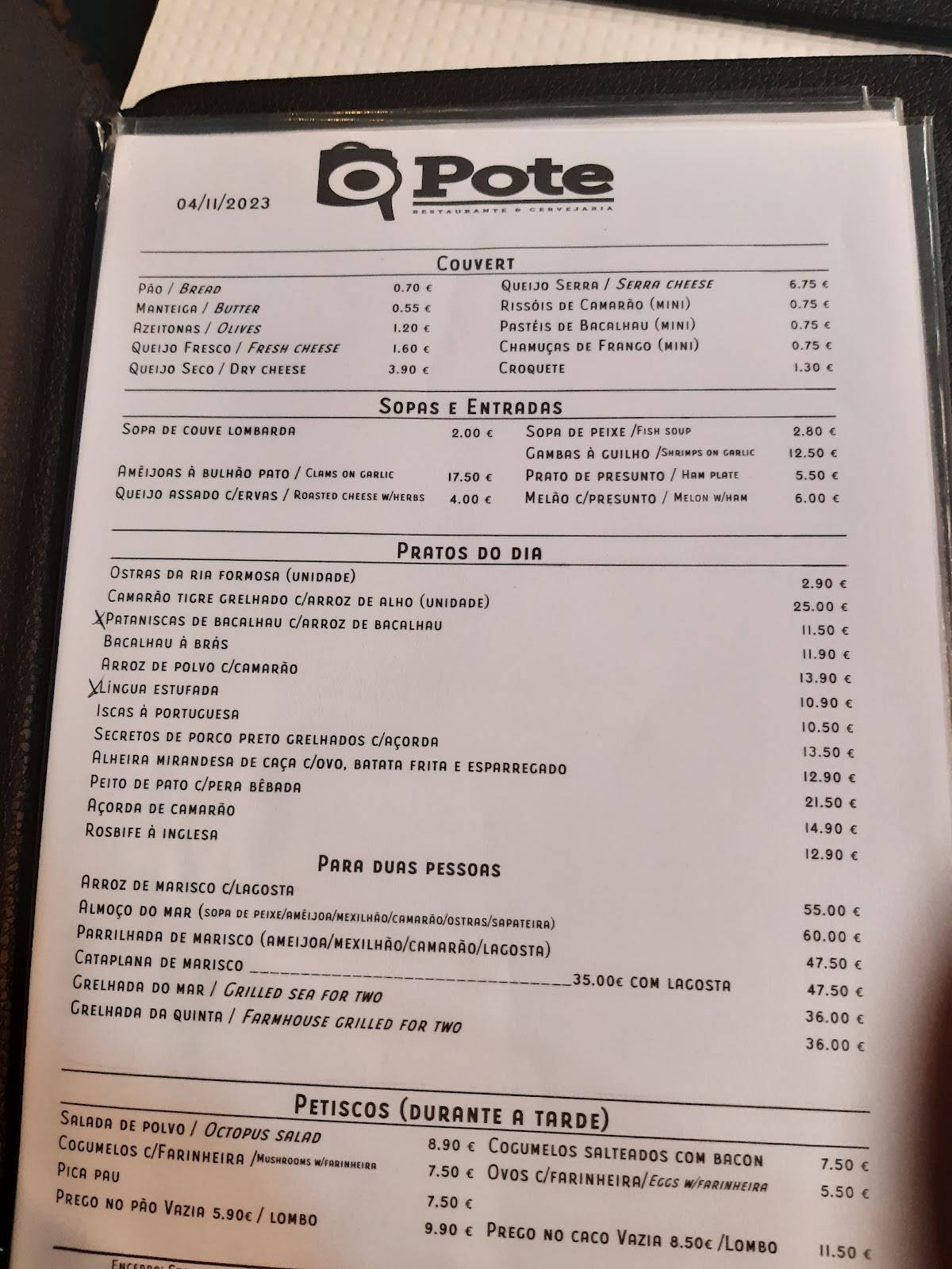 Menu em O Pote Restaurante, Lisboa