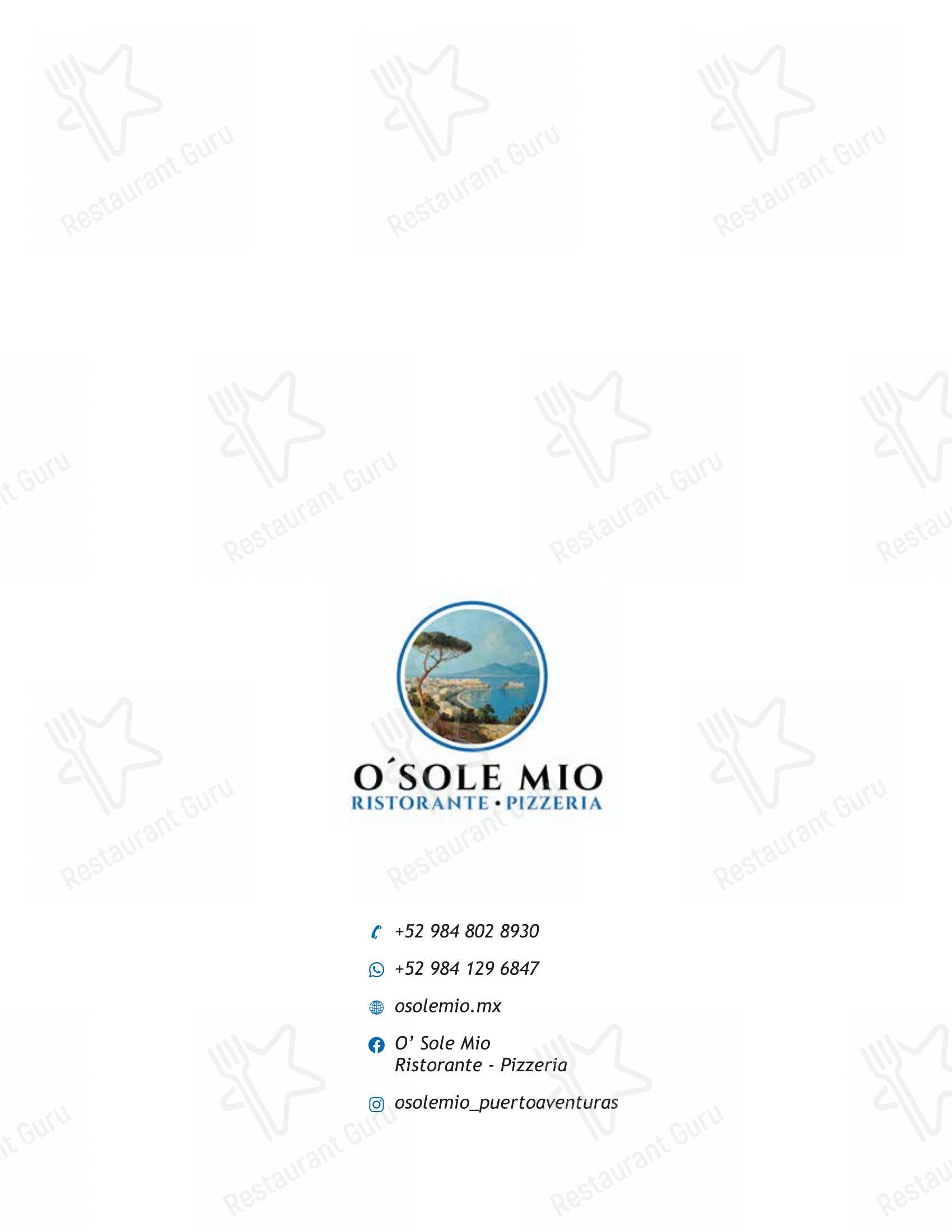 Menu at O Sole Mio pizzeria, Puerto Aventuras