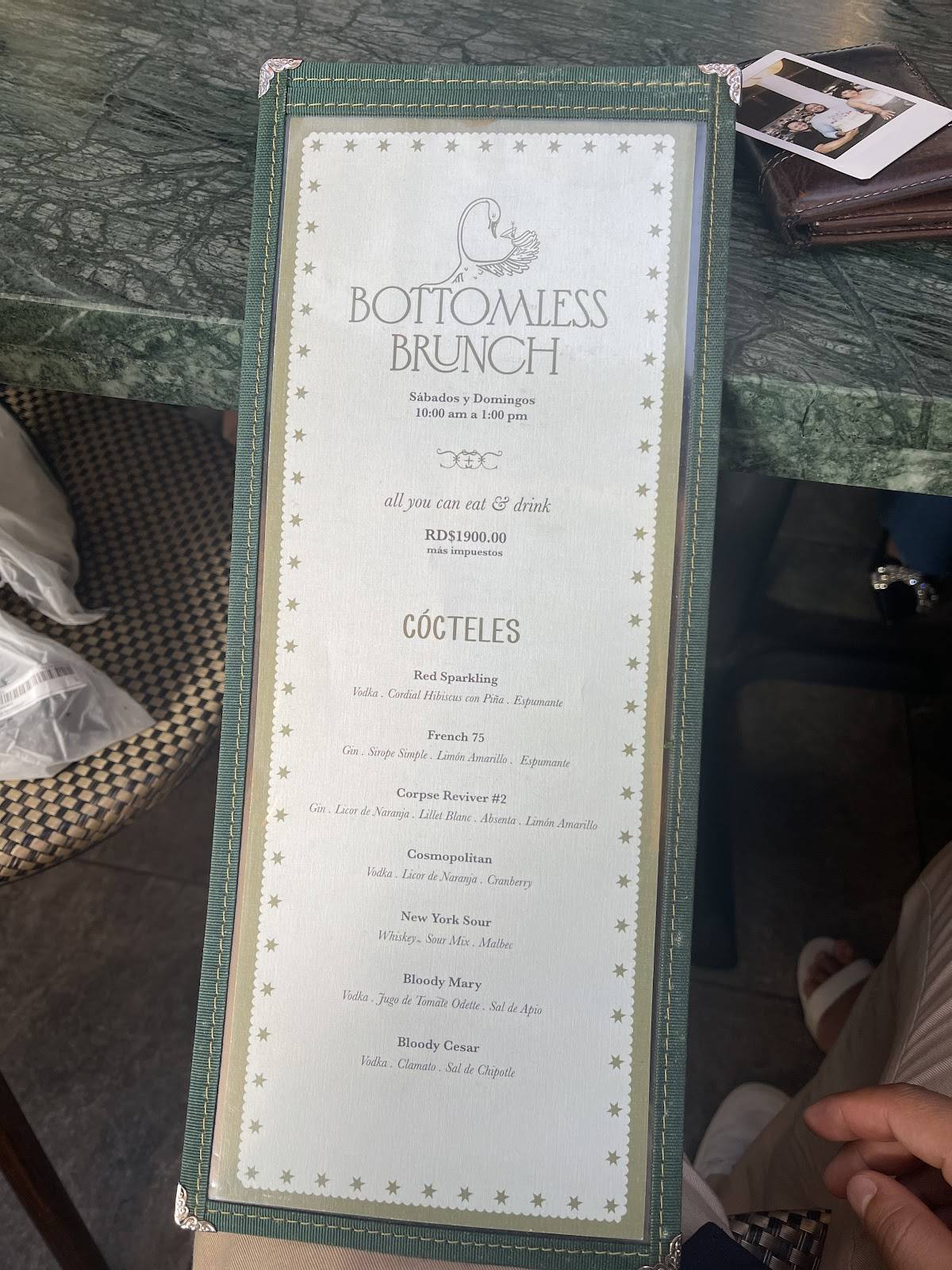 Menu at ODETTE restaurant, Santo Domingo