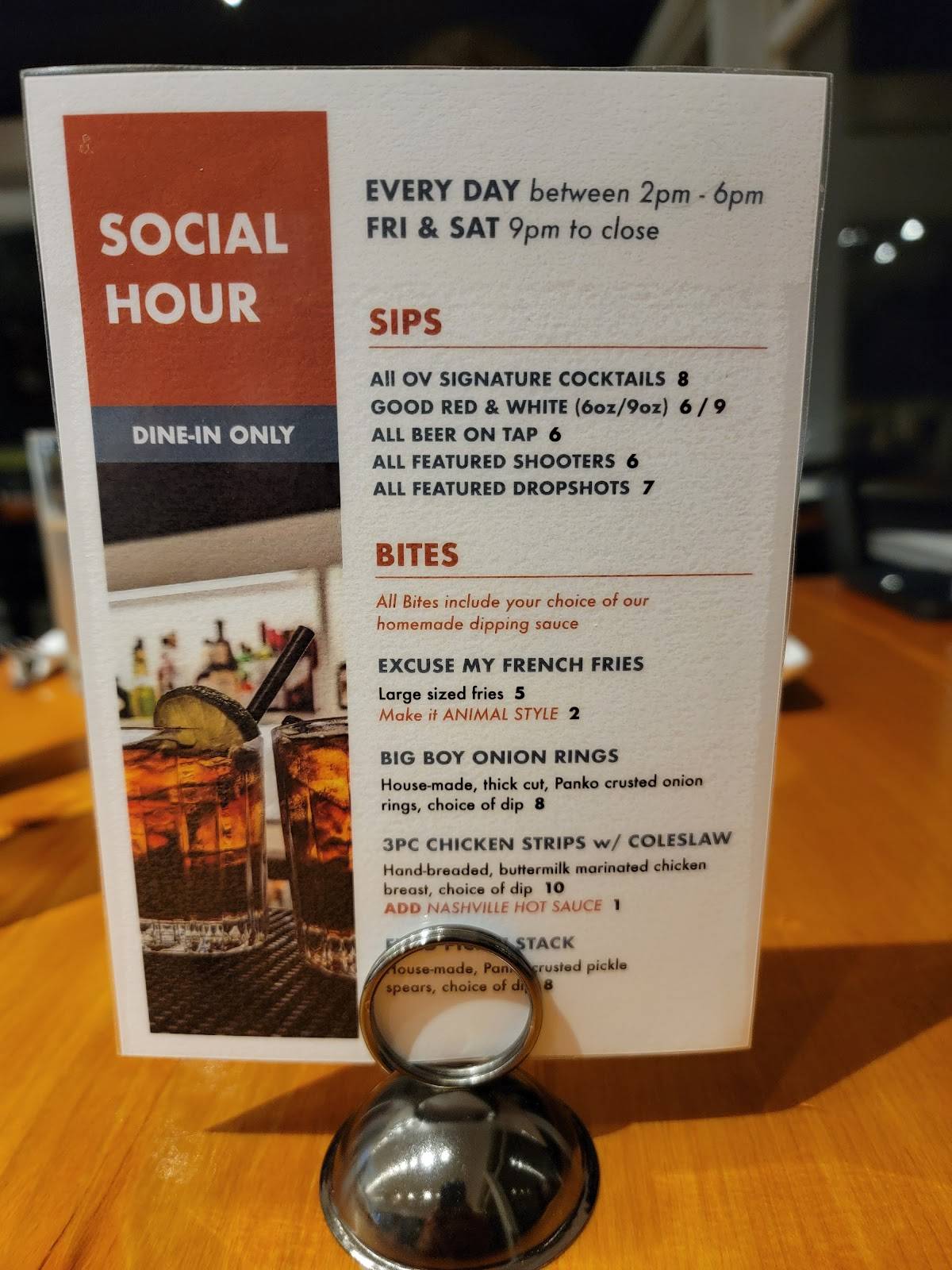 Menu at Ocean View Hotel restaurant, Prince Rupert