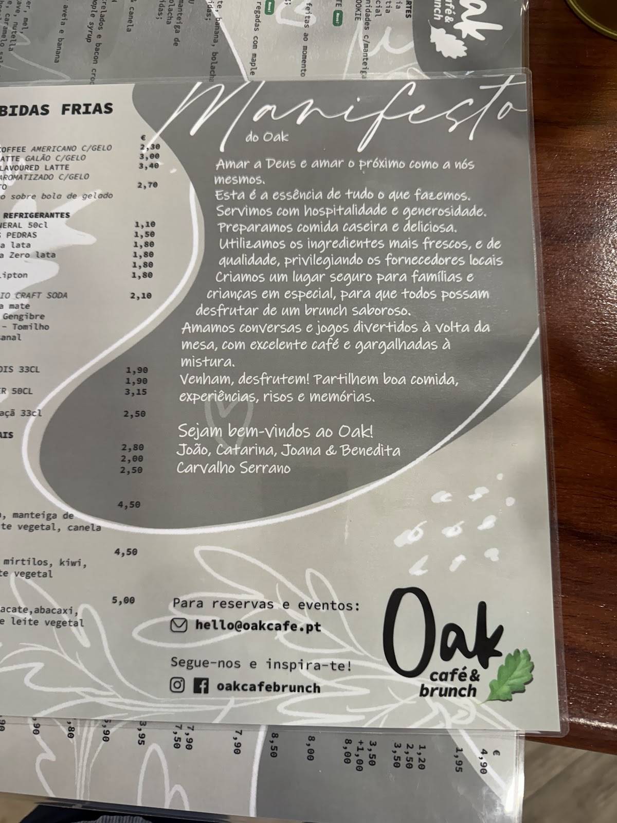 Menu em Oak Café & Brunch, Terrugem