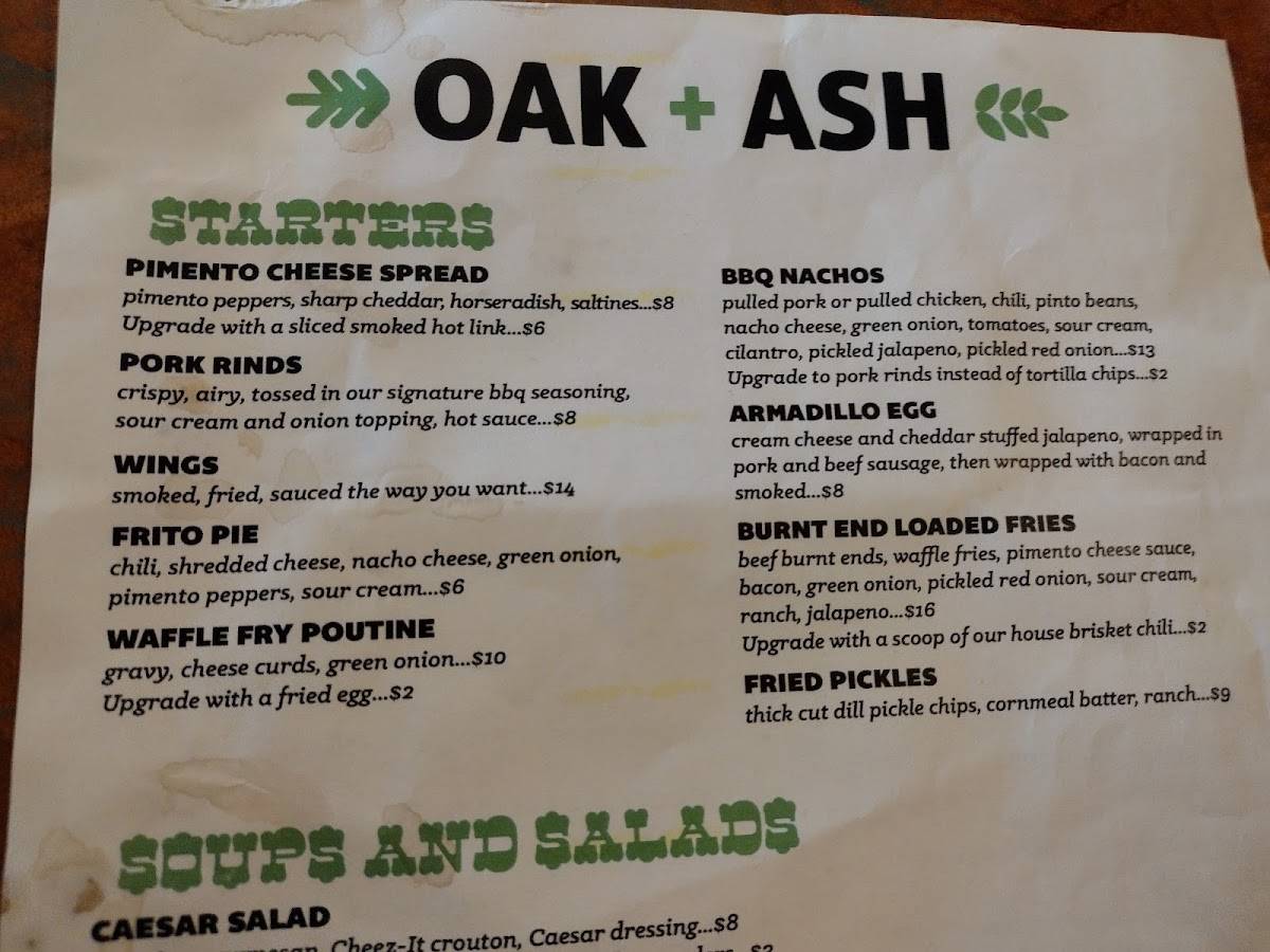Menu at Oak and Ash BBQ & Catering, Dowagiac
