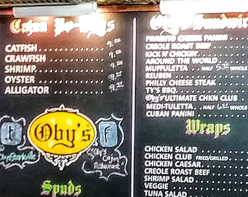 Menu at Oby's of Starkville restaurant, Starkville