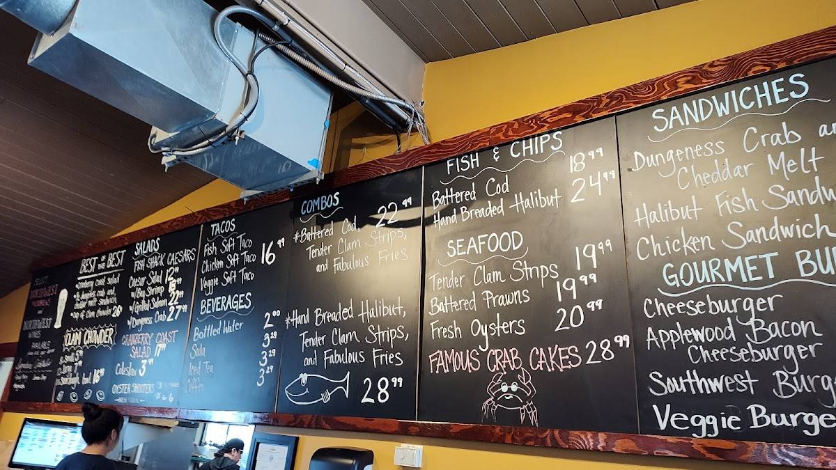 Menu at Bennett's Fish Shack restaurant, Ocean Shores